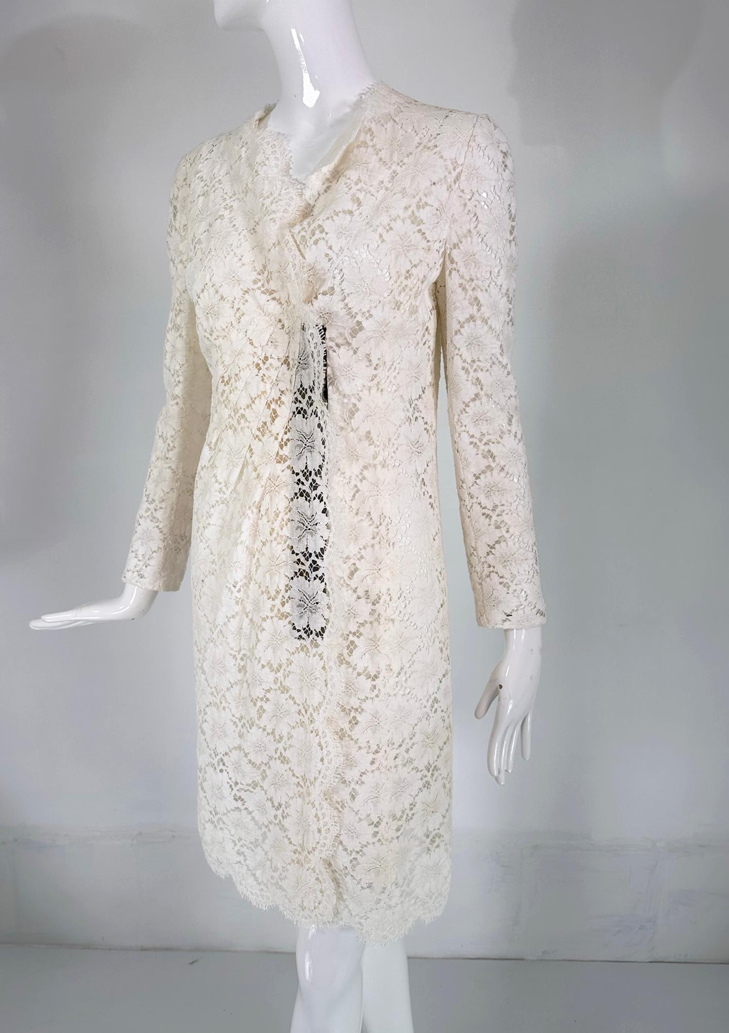 Valentino Off White Lace Princess Seam Black Hook and Eye Wrap Front ...