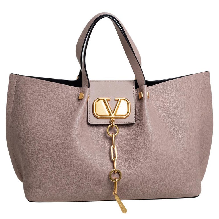 Valentino Old Rose Leather Medium Escape V Logo Tote at 1stDibs