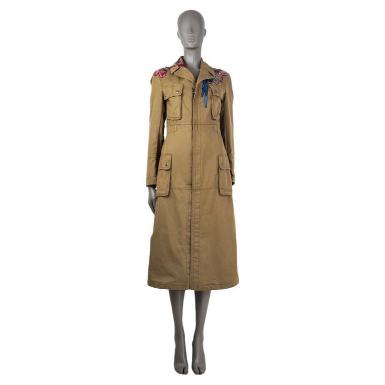 VALENTINO olive green cotton TROPICAL DREAM SEQUIN Trench Coat Jacket 4 ...