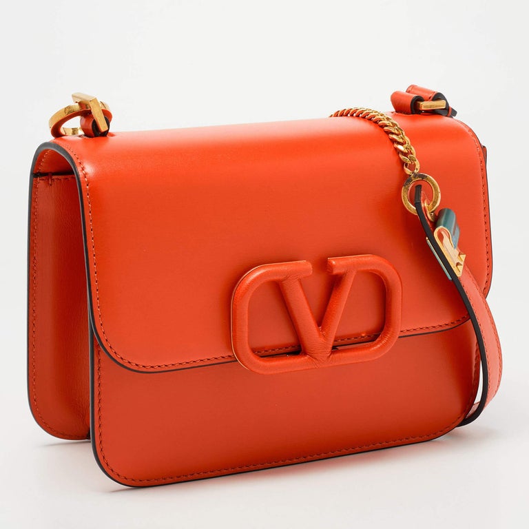 Valentino Orange Leather Small VSling Shoulder Bag For Sale at 1stDibs