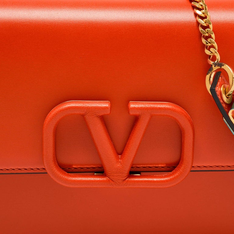 Valentino Orange Leather Small VSling Shoulder Bag For Sale at 1stDibs