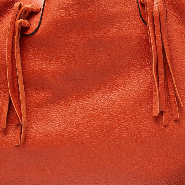 Valentino Orange Pebbled Leather Fringe C-Rockee Tote For Sale at 1stDibs