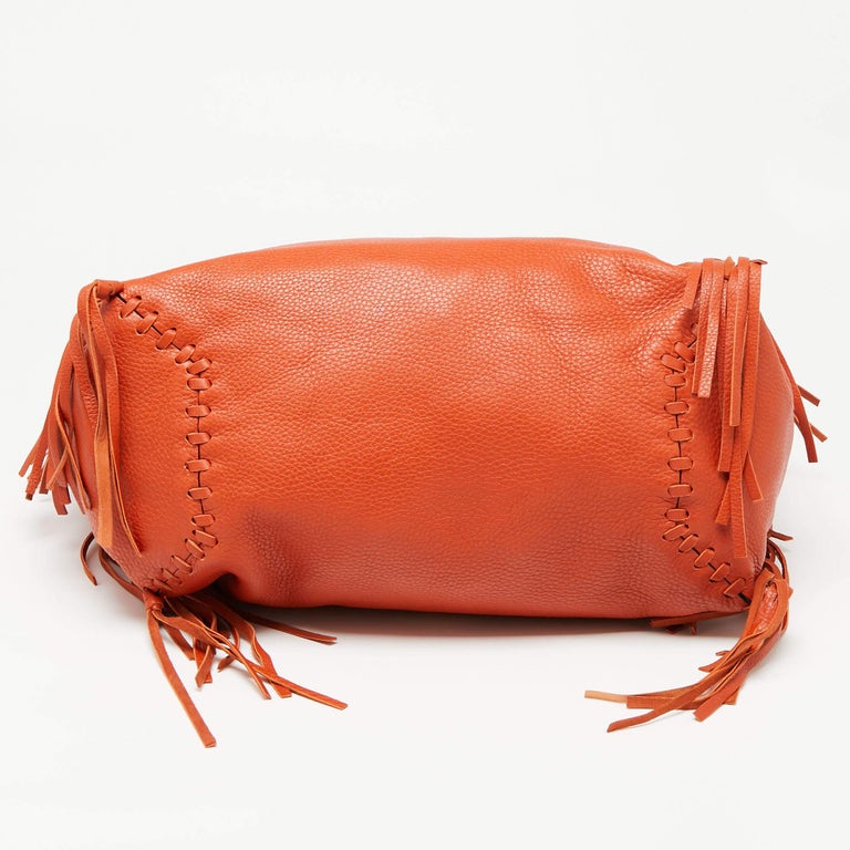 Valentino Orange Pebbled Leather Fringe C-Rockee Tote For Sale at 1stDibs