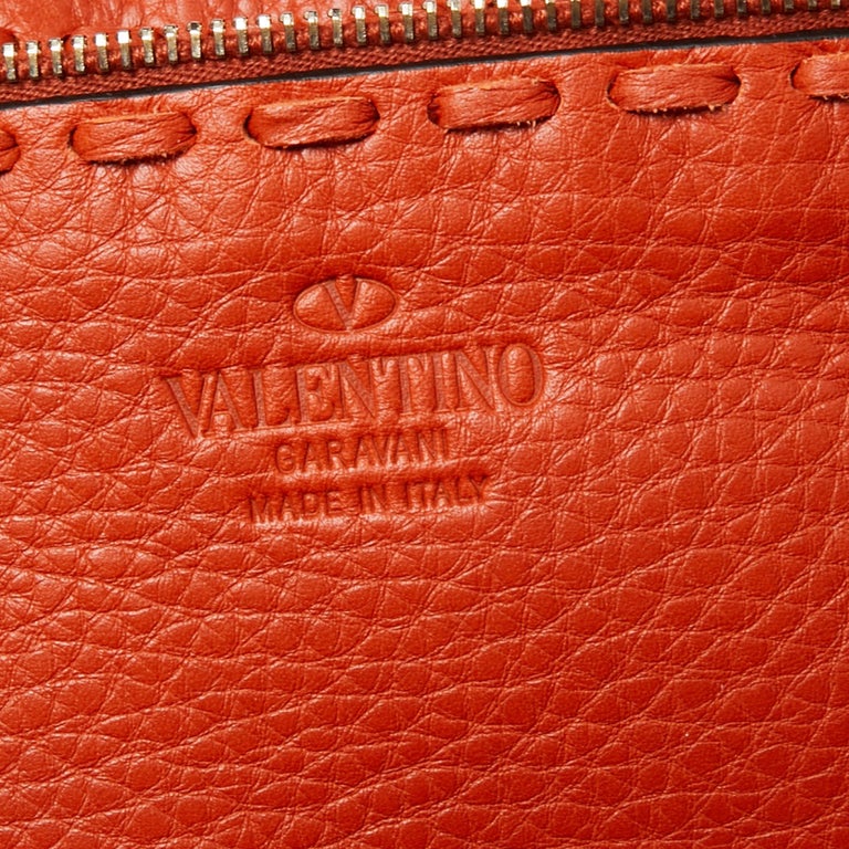 Valentino Orange Pebbled Leather Fringe C-Rockee Tote For Sale at 1stDibs