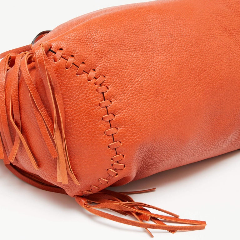Valentino Orange Pebbled Leather Fringe C-Rockee Tote For Sale at 1stDibs