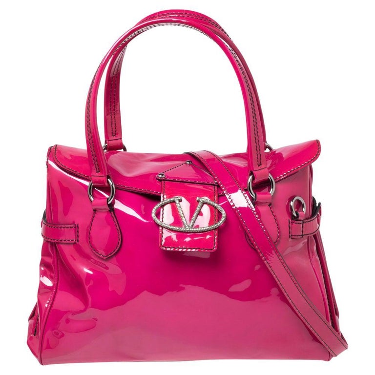 Valentino Pink Patent Leather Crystal VLogo Flap Shoulder Bag at 1stDibs