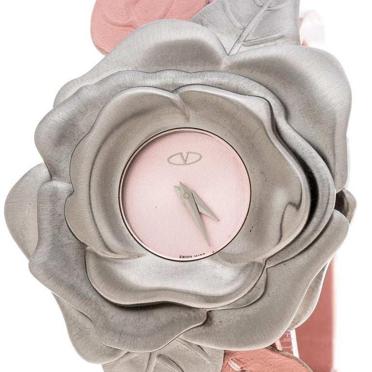 Valentino Pink Stainless Steel Flower Women's Wristwatch 44MM For Sale ...