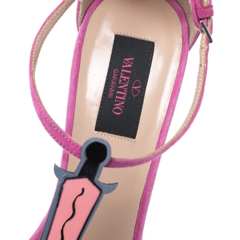 Valentino Pink Suede And Leather Love Blade T Strap Sandals Size 40.5 ...