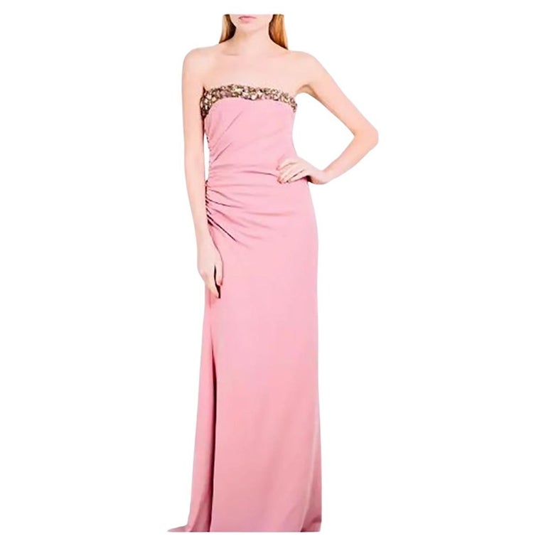 VALENTINO PINK VISCOSE BEADED GOWN Size 6 For Sale at 1stDibs