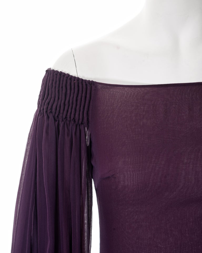 Valentino plum silk angel-sleeve evening dress, fw 2002 For Sale at 1stDibs