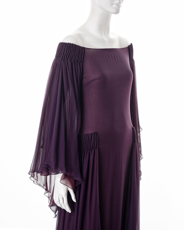 Valentino plum silk angel-sleeve evening dress, fw 2002 For Sale at 1stDibs