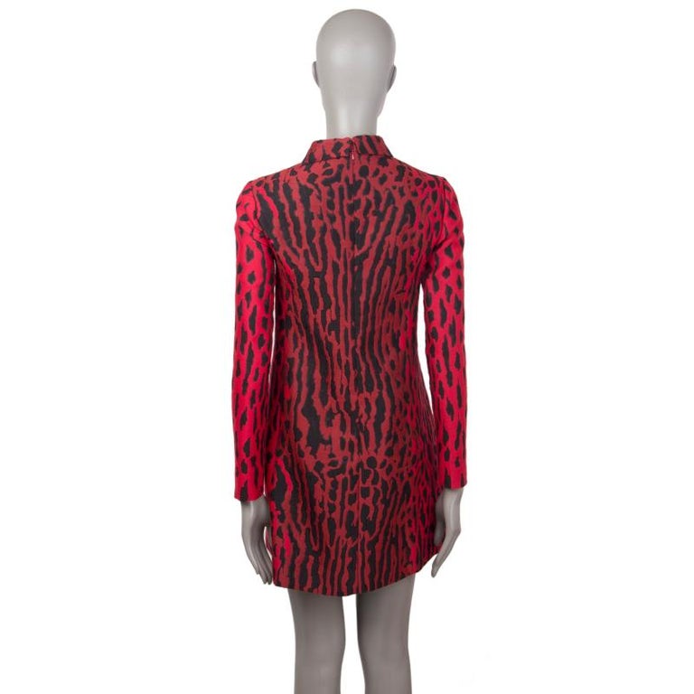 VALENTINO red and black cotton LEOPARD PRINT Long Sleeve Shirt Dress 40 ...