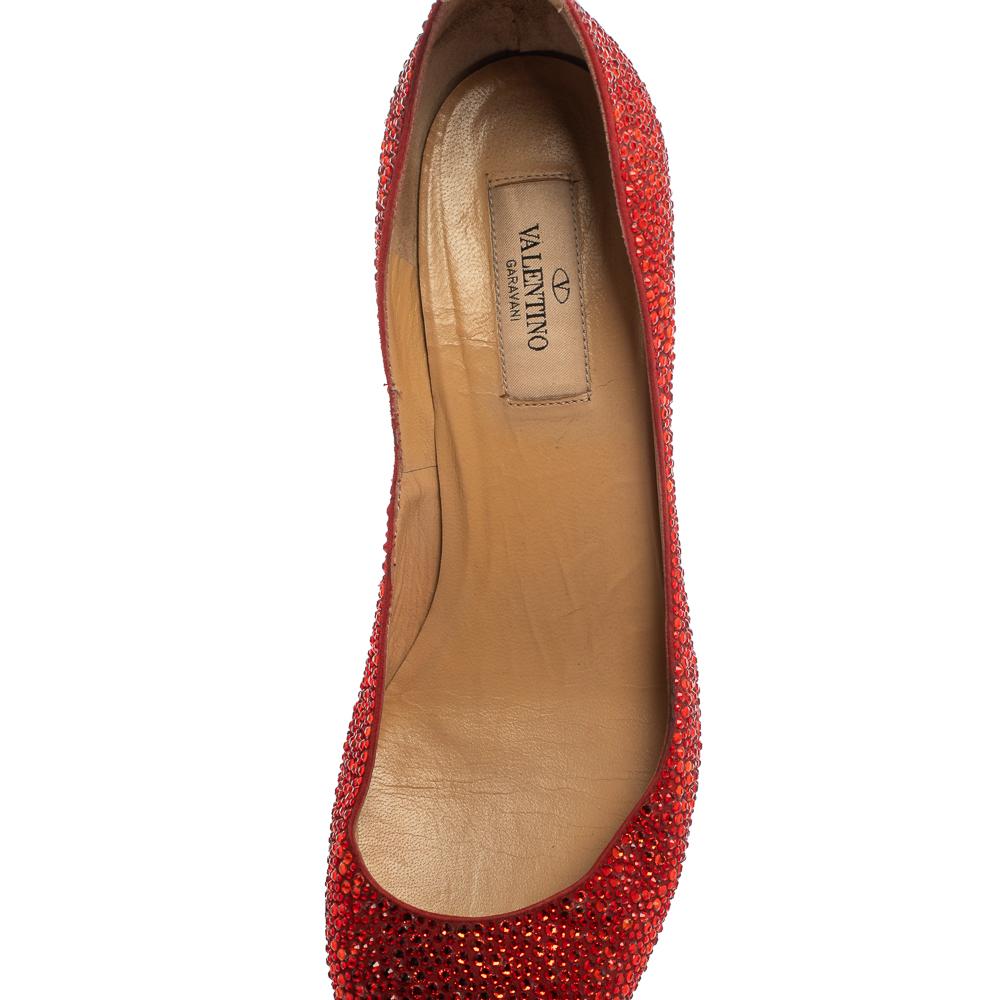 Valentino Red Crystal Embellished Suede Block Heel Ankle Strap Pumps ...