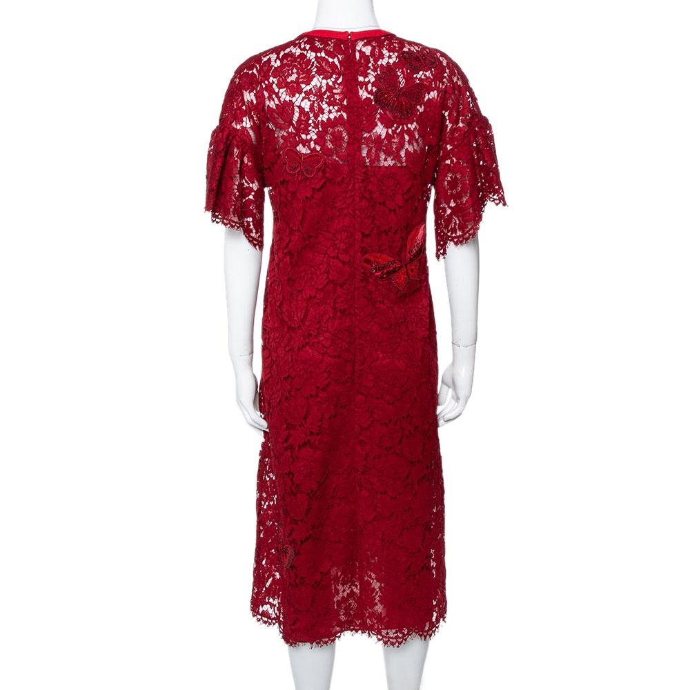 Valentino Red Lace Butterfly Appliqued Sheath Dress S at 1stDibs