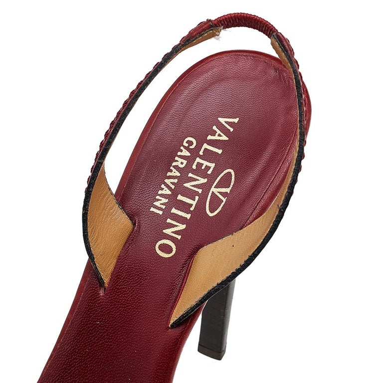 Valentino Red Leather Bow Slingback Platform Sandals Size 40 at 1stDibs