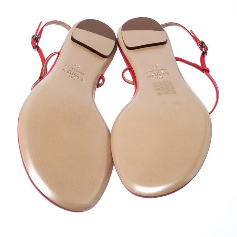 Valentino Red Leather Flower Flat Sandals Size 41 For Sale at 1stDibs ...