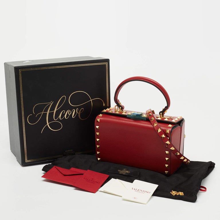 Valentino Red Leather Rockstud Alcove Top Handle Bag For Sale at 1stDibs