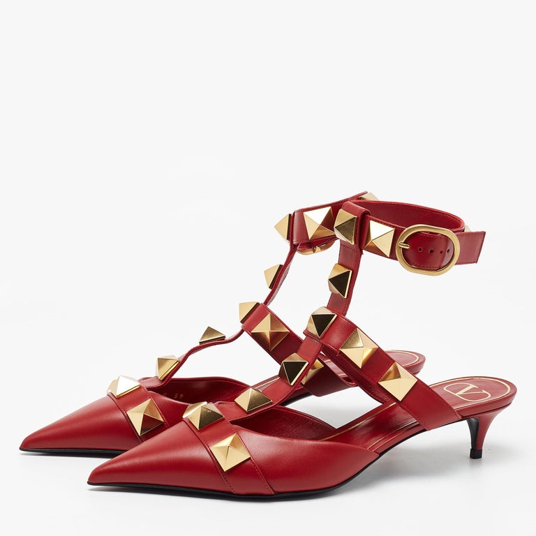 Valentino Red Leather Roman Stud Pumps Size 39 For Sale at 1stDibs