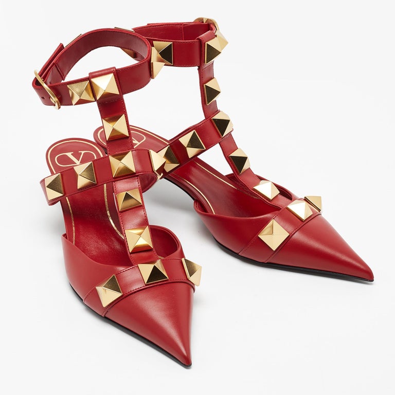Valentino Red Leather Roman Stud Pumps Size 39 For Sale at 1stDibs
