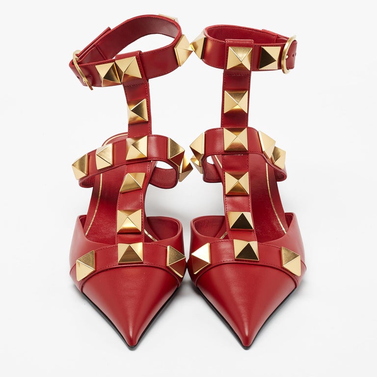 Valentino Red Leather Roman Stud Pumps Size 39 For Sale at 1stDibs
