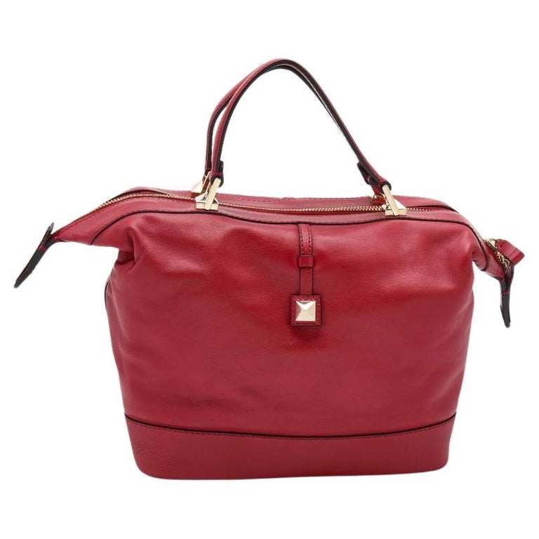 Valentino Red Leather Roman Stud Satchel For Sale at 1stDibs