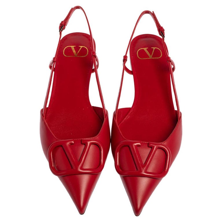 Valentino Red Leather VLogo Slingback Flat Sandals Size 38.5 at 1stDibs ...
