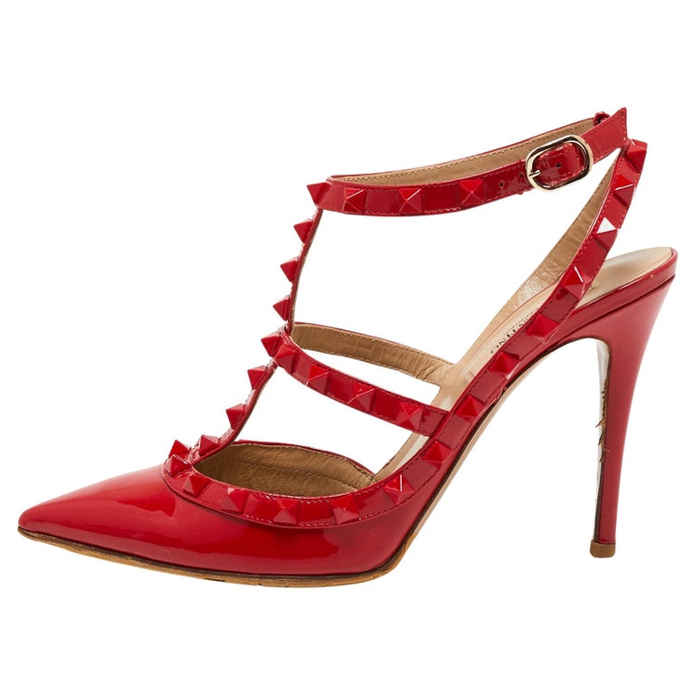 Valentino Red Patent Leather Rockstud Ankle Strap Pumps Size 37 For ...