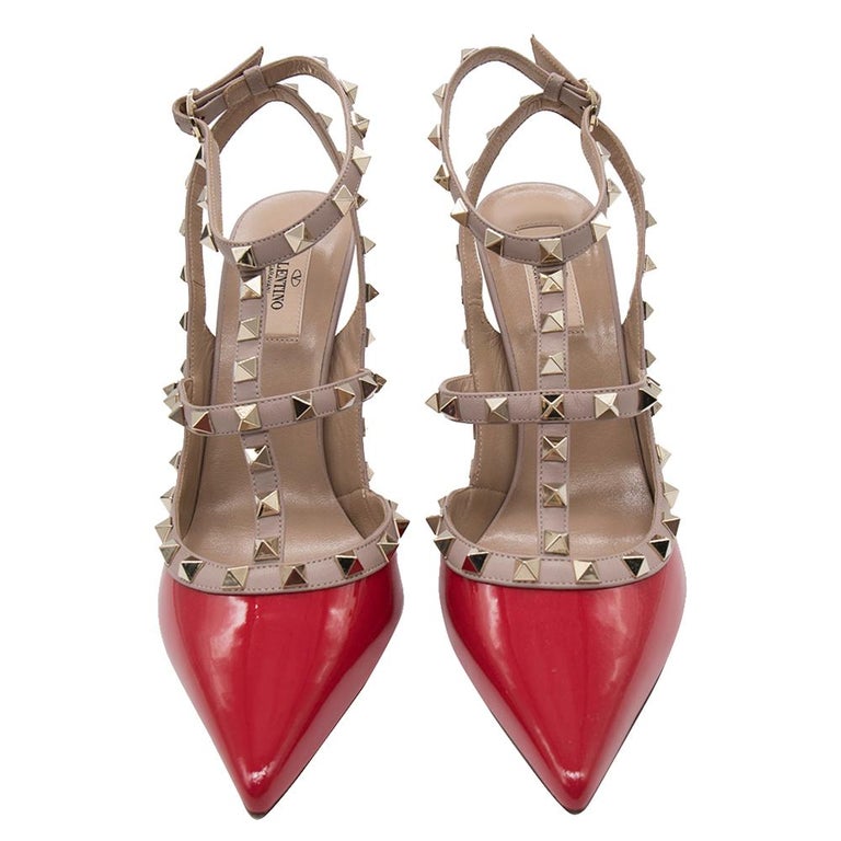 Valentino Red Patent Leather Rockstud Embellished Pointed Toe Sandals ...
