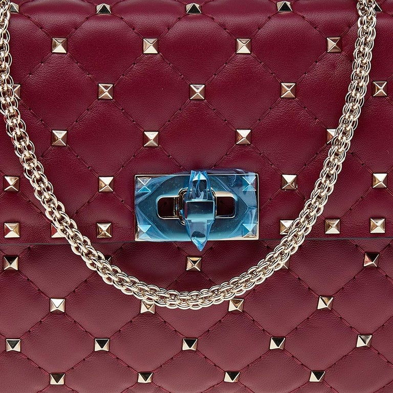 Valentino Red Quilted Leather Medium Rockstud Spike Top Handle Bag For ...