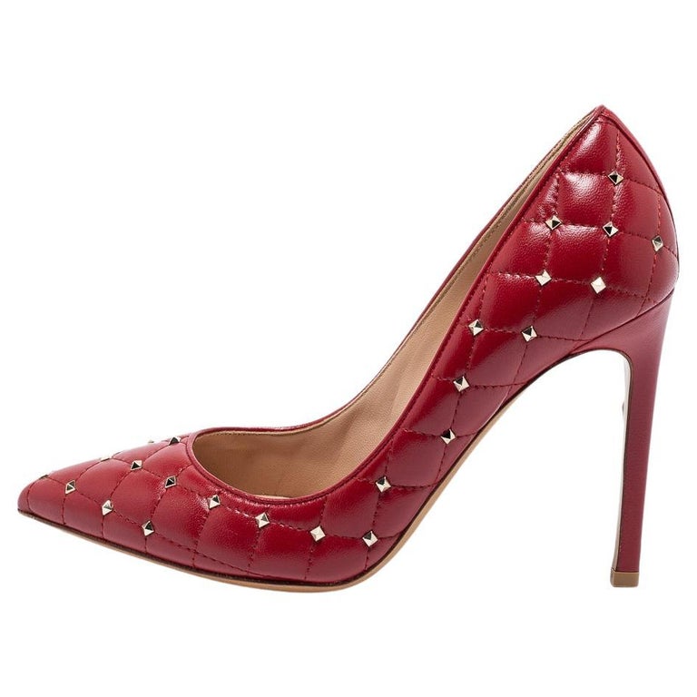 Valentino Red Quilted Leather Rockstud Pumps Size 36 For Sale at 1stDibs