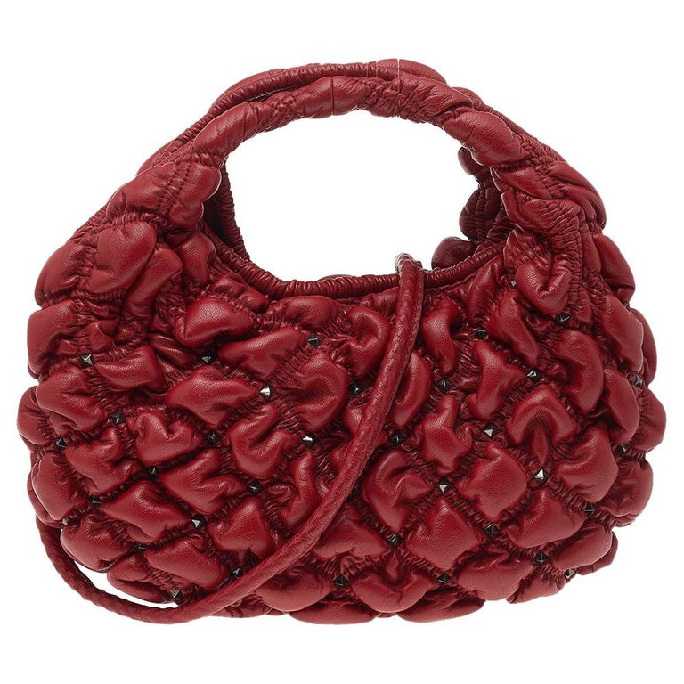 Valentino Red Rhombus Pattern Leather Small Spikeme Hobo at 1stDibs