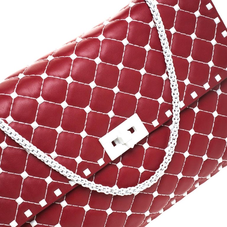 Valentino Red/White Quilted Leather Rockstud Spike Chain Shoulder Bag ...