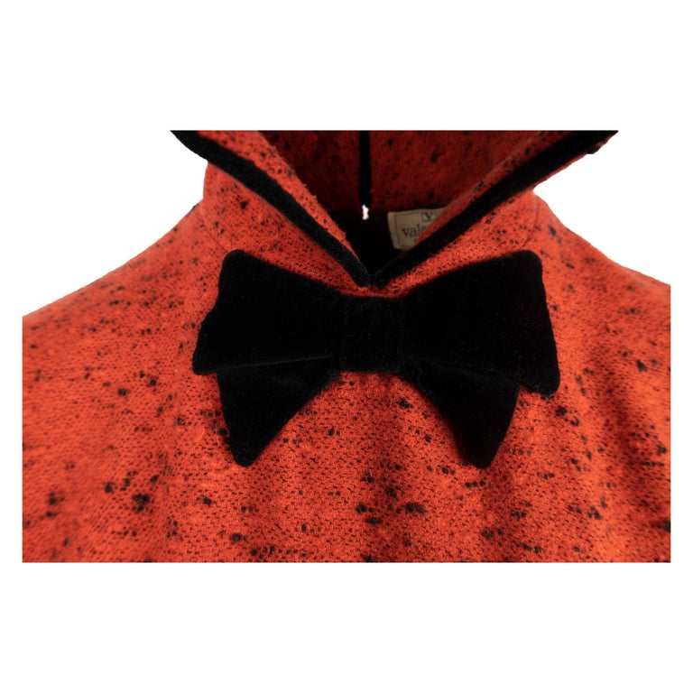 Valentino Red Wool Collar Dress with Bow - '80s For Sale at 1stDibs