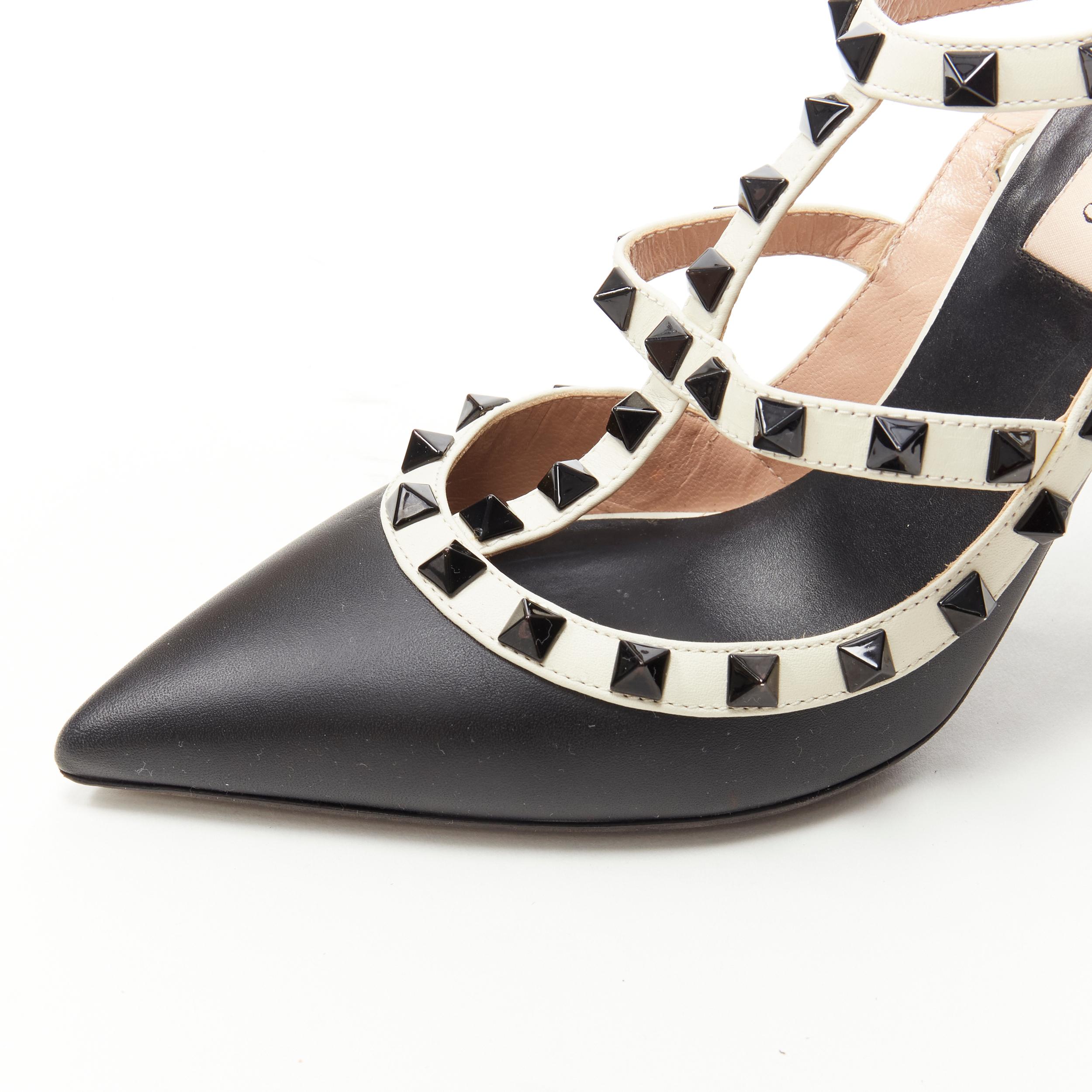 VALENTINO Rockstud black white studded caged high heel pump EU37.5 US7 ...