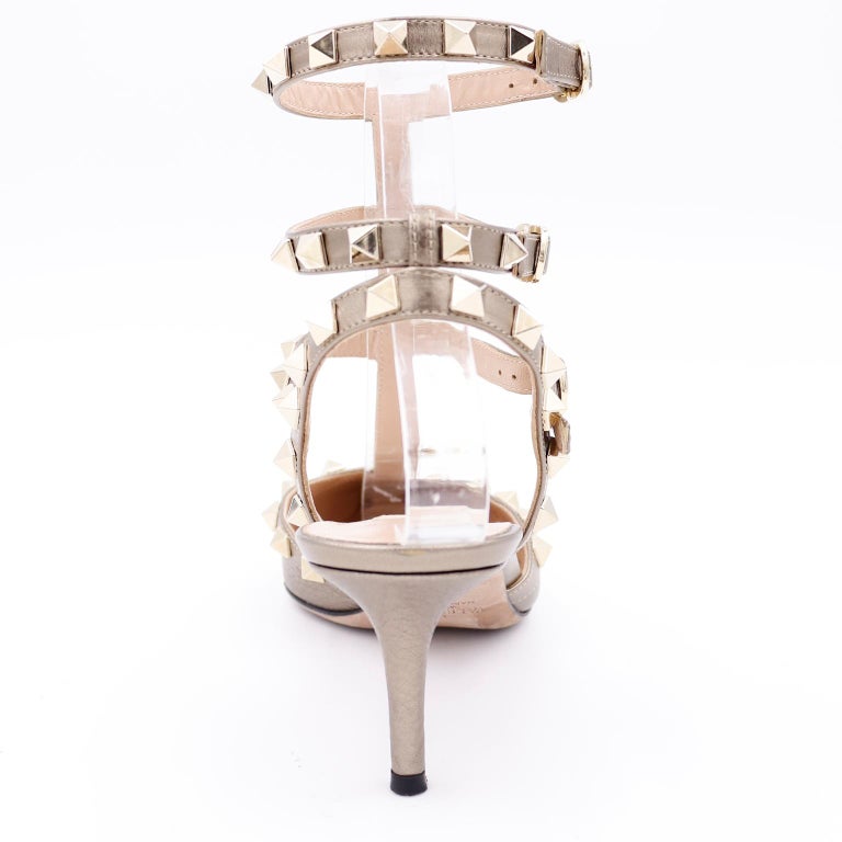 Valentino Rockstud Cage Triple Strap Bronze Leather Shoes For Sale at ...