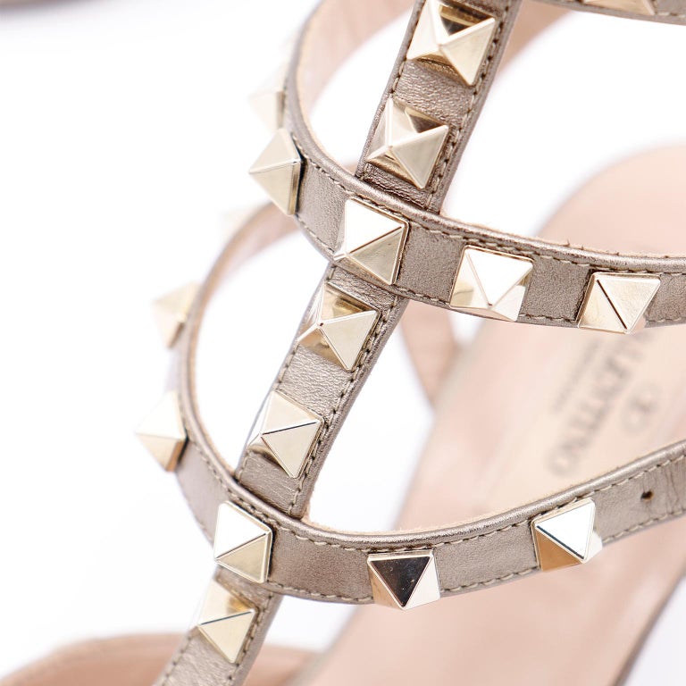 Valentino Rockstud Cage Triple Strap Bronze Leather Shoes For Sale at ...