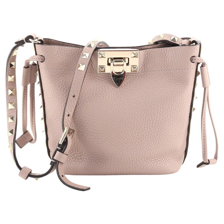 Valentino Rockstud Flip Lock Bucket Crossbody Bag Pebbled Leather Mini ...