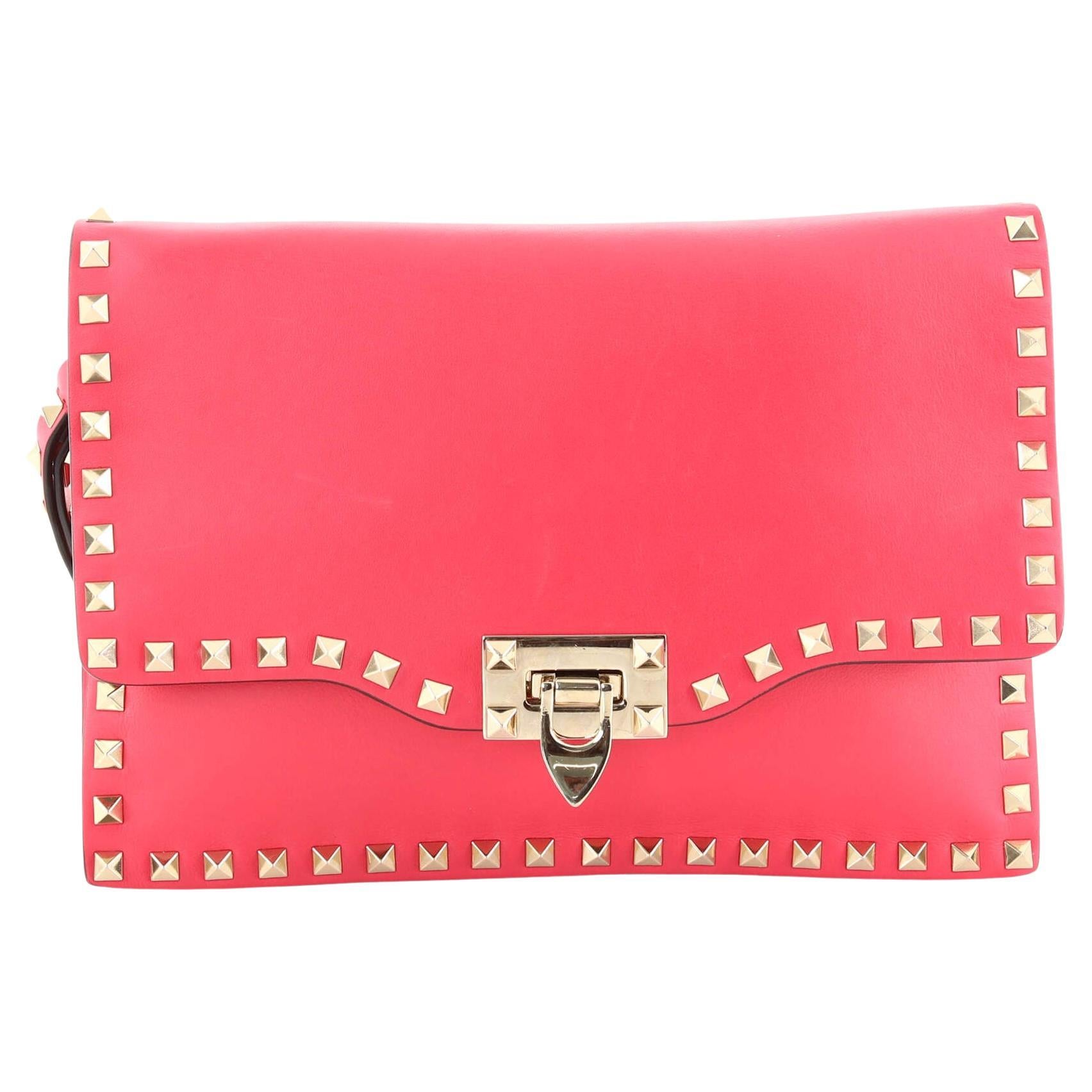 Valentino Yellow Leather Studded Rockstud Large Clutch Wrist Bag For ...