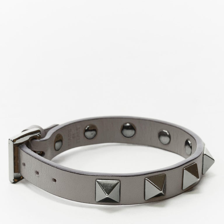 VALENTINO Rockstud grey leather gold pyramid stud leather braclet For ...