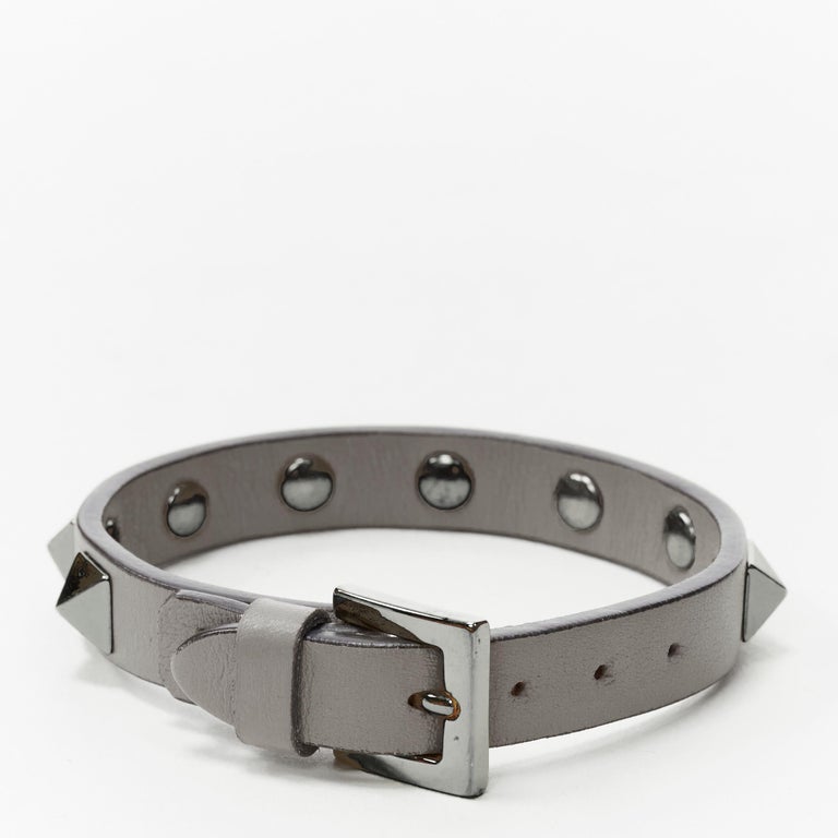 VALENTINO Rockstud grey leather gold pyramid stud leather braclet For ...