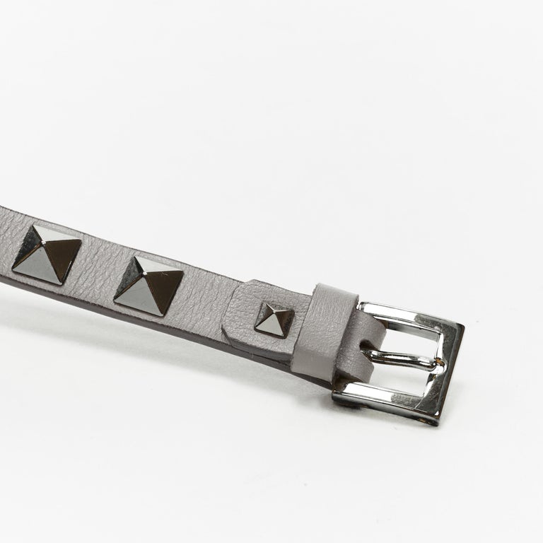 VALENTINO Rockstud grey leather gold pyramid stud leather braclet For ...
