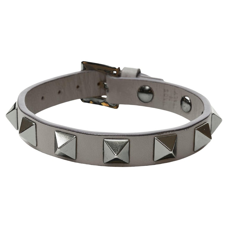 VALENTINO Rockstud grey leather gold pyramid stud leather braclet For ...