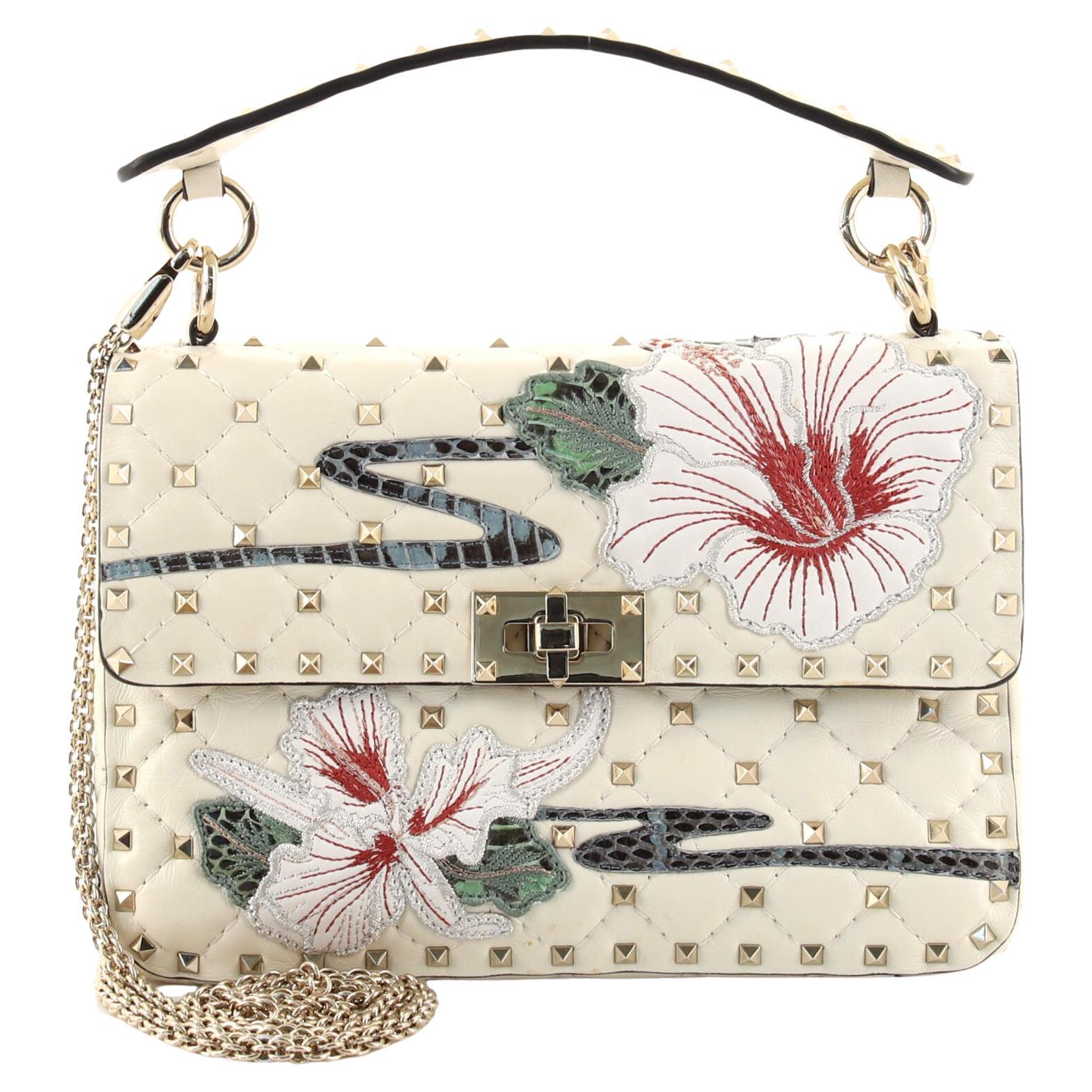 Valentino Rockstud Front Handle Flap Bag Raffia and Leather Small For ...