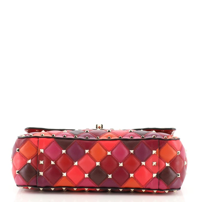 Valentino Rockstud Spike Flap Bag Quilted Multicolor Leather Medium For ...