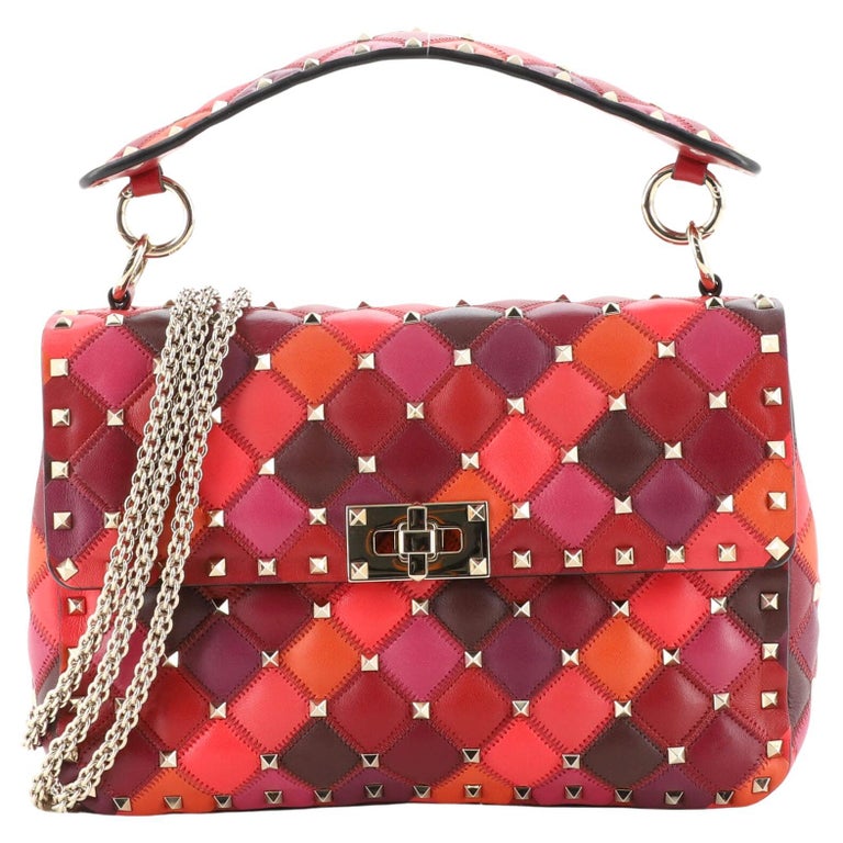 Valentino Rockstud Spike Flap Bag Quilted Multicolor Leather Medium For ...