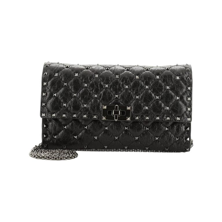 Valentino Rockstud Spike Wallet on Chain Quilted Leather Small at 1stDibs