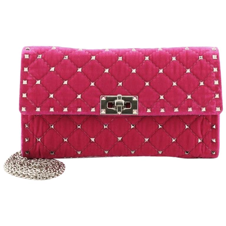 Valentino Rockstud Spike Wallet on Chain Quilted Velvet Small at 1stDibs