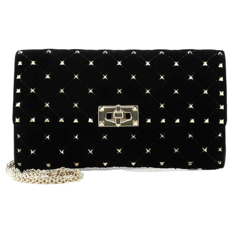Valentino Rockstud Spike Wallet on Chain Quilted Velvet Small For Sale ...