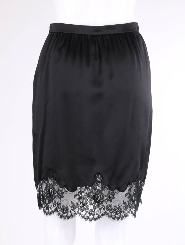 VALENTINO Roma c.1990's Black Silk Floral Lace Hem Classic Slip Skirt ...