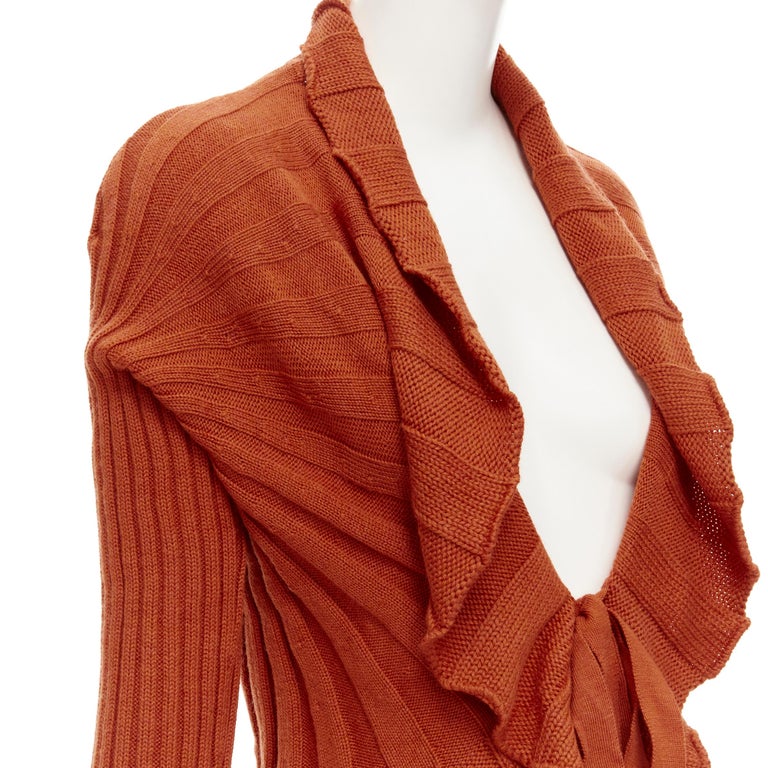 VALENTINO Roma Vintage 100% wool orange ribbed tie front cardigan FR40 ...